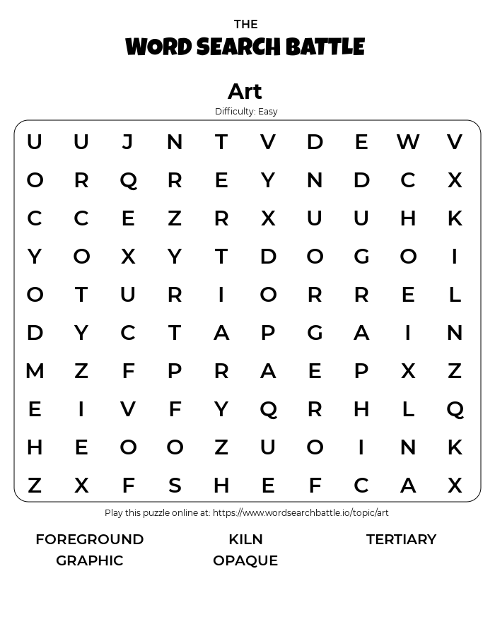 Printable Art Word Search