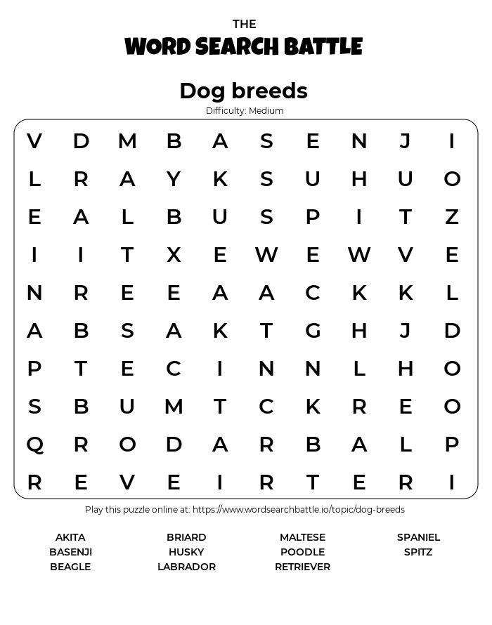 Dog Breeds Word Search Printable Word Search Maker Dog Breeds Word Search Printable Word Search Maker