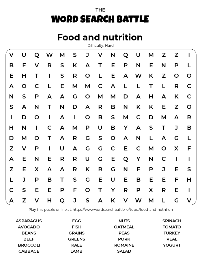Nutrition Word Search Printable Printable World Holiday