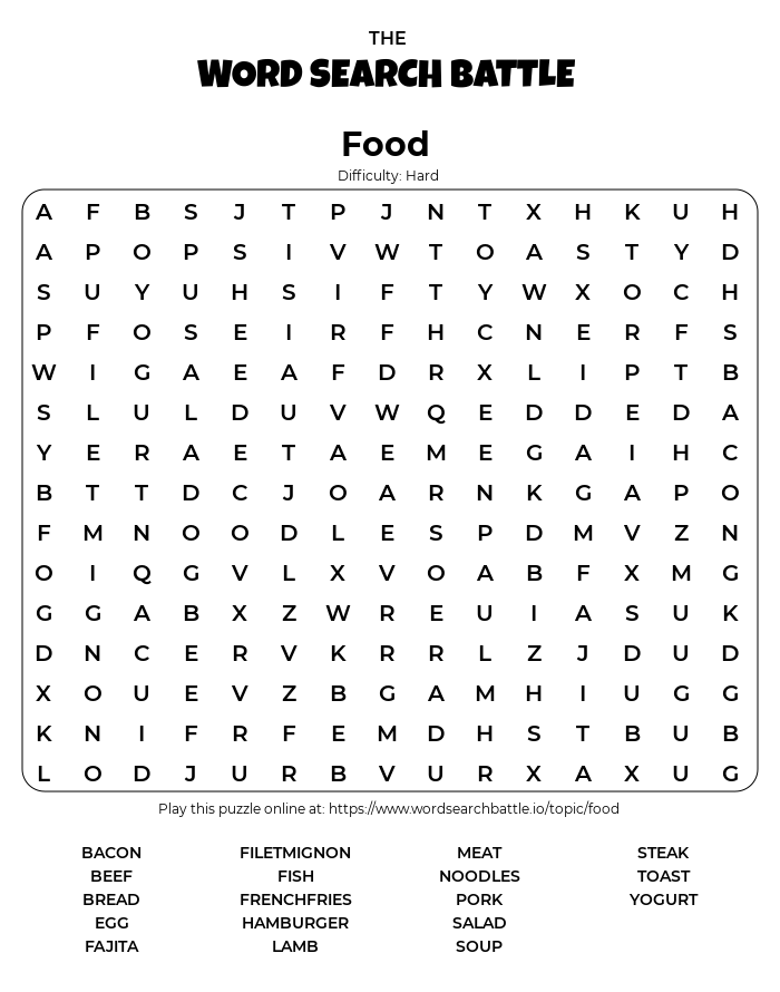 Printable Food Word Search