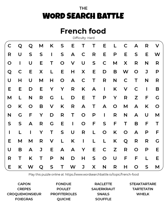 Printable French Food Word Search Printable French Food Word Search