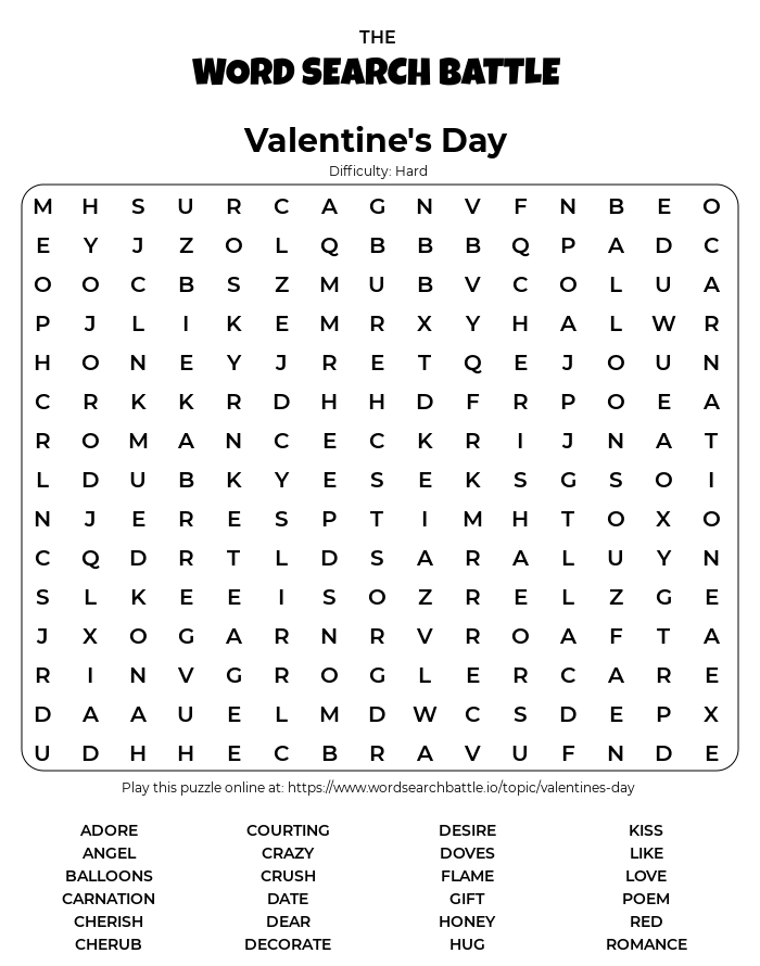 Printable Valentine s Day Word Search